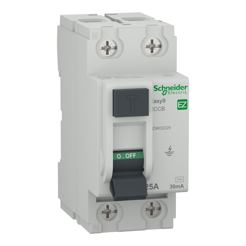 Disjoncteur à courant résiduel (RCCB), Easy9, 2P, 25A, type AC, 30mA