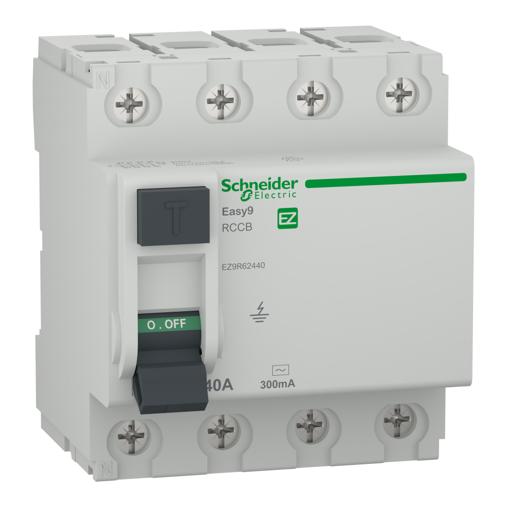 Disjoncteur à courant résiduel (RCCB), Easy9, 4P, 40A, type AC, 300mA