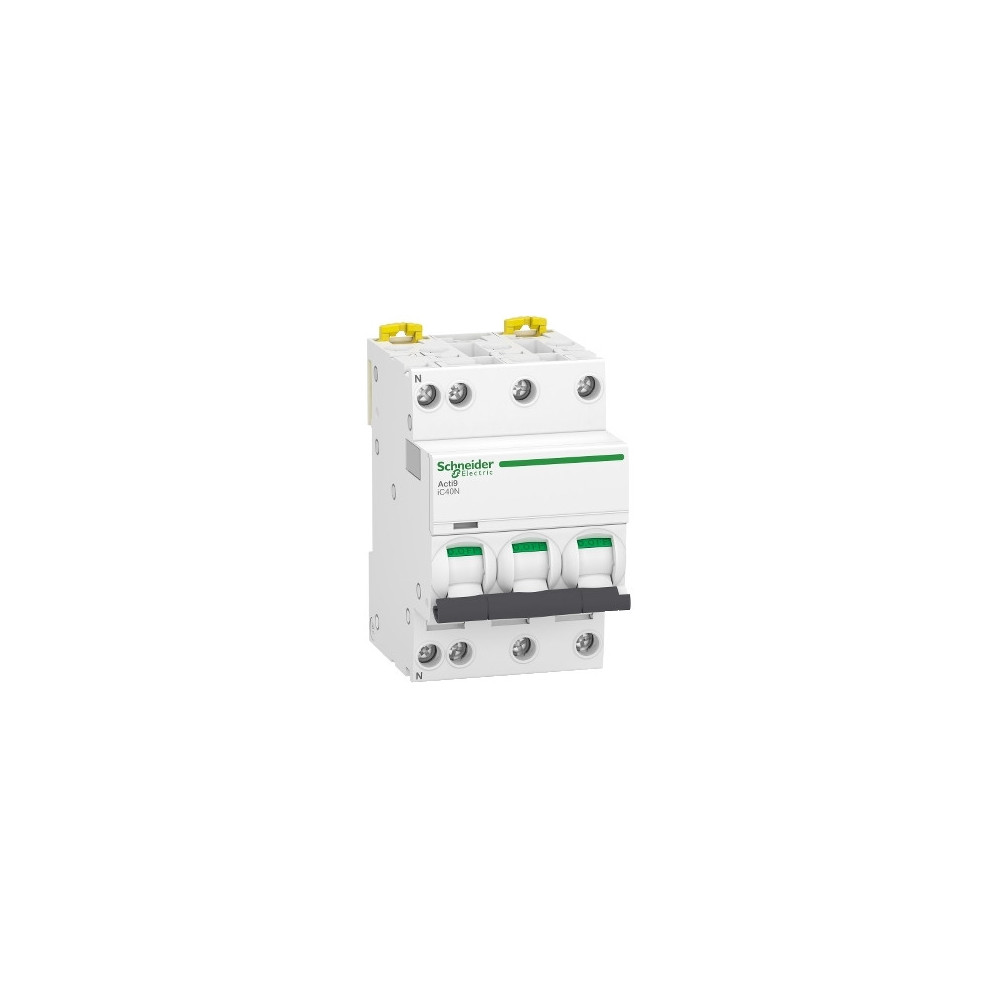 Miniature circuit breaker (MCB), Acti9 iC40N, 3P+N, 10A, C curve, 6000A (IEC/EN 60898-1), 10kA ...